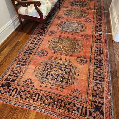 3x5 Faded Green Faded Red Vintage Rug, 3x5 Brown Motifs Oushak Rug ...