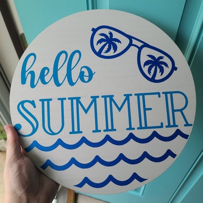 Hello Summer Welcome Sign Round Door Hanger SVG Summer Sign - Etsy