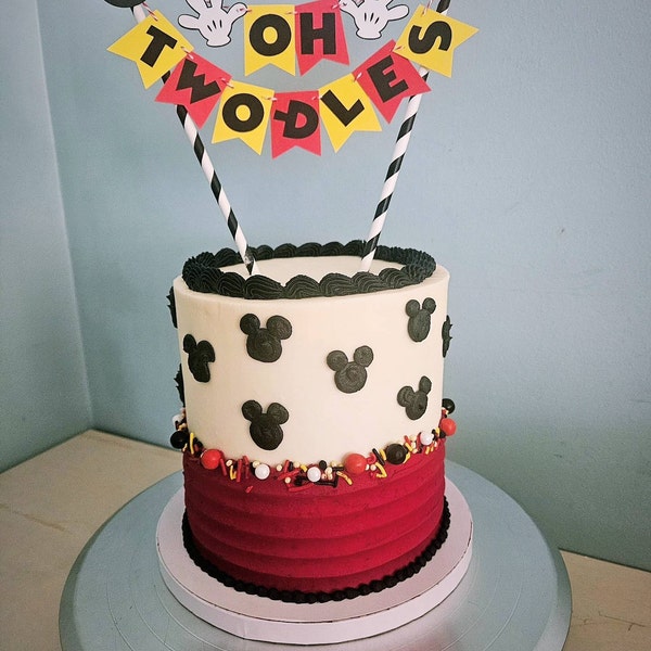 Mickey Mouse Birthday Age Cake Bunting Topper - Oh Two-dles Smash Cake ...