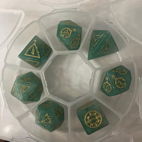 Green Jade DND Dice Set, Aventurine Sharp Edge D&D Dice Set, Dungeons ...