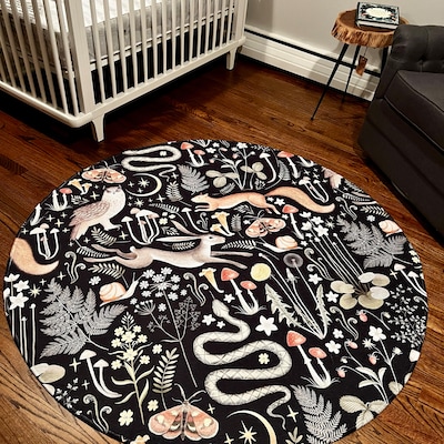 Woodland Animal Rug Round Small Round Rug Forest Animal Nursery Rug - Etsy
