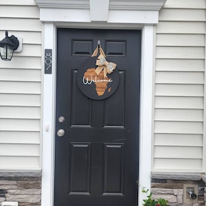 Wood Round Welcome Sign, Front Door Décor, Welcome, Hanger, Door Wreath ...