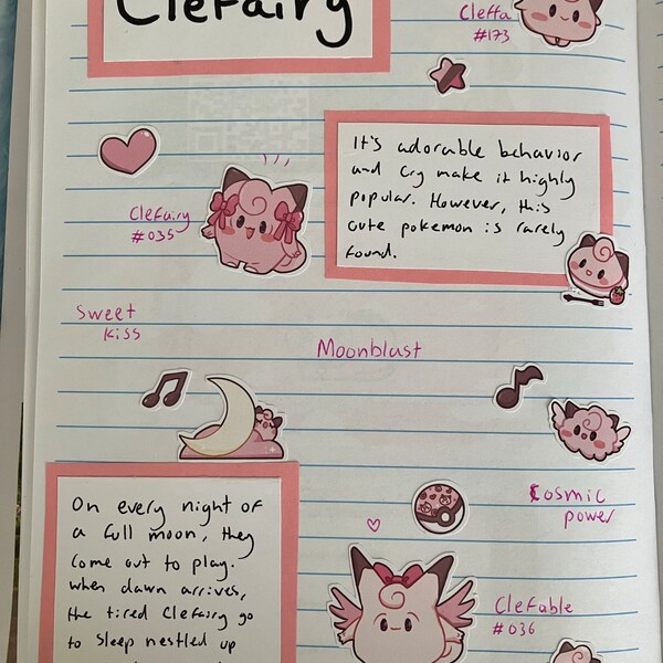 Cleffa Pink Friends Deco Sticker Sheet Cute Kawaii Aesthetic Nostalgia ...