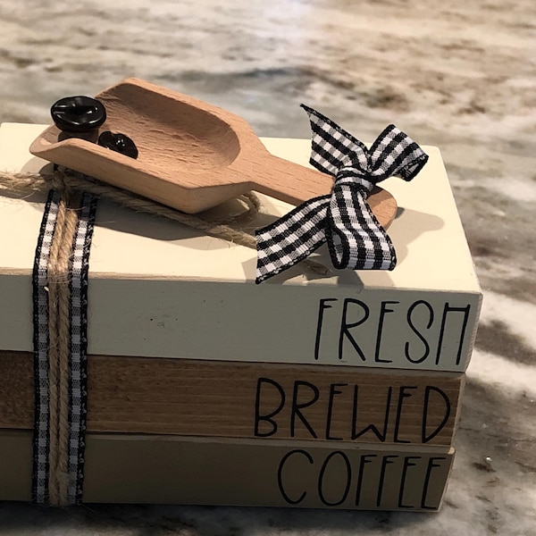 Coffee Mini Wood Book Stack With Scoop/ Coffee Decor/ Book Bundle ...