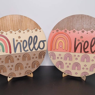 Boho Rainbow Sign SVG, Boho Door Hanger, Rainbow Welcome Sign SVG, Boho ...