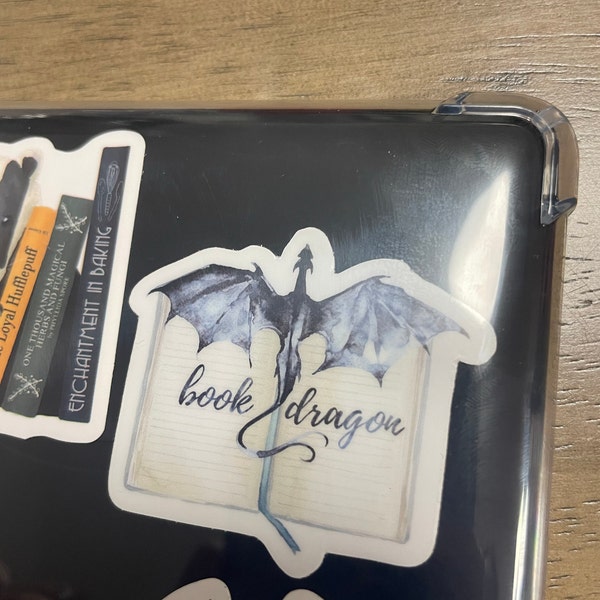 Book Dragon Watercolor Sticker, Vinyl Literary Laptop Decal, Classic ...