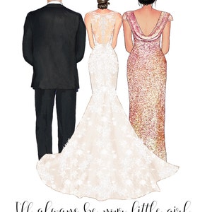 Wedding Family Illustration, Wedding Parent Print, Customized Wedding ...