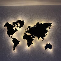 LED WORLD MAP / Wood World Map / Modern Home Decor / Led Wall Art / Led ...