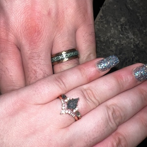 Kite Green Moss Agate Ring Set His and Hers Wedding Band Rose Gold Ring ...