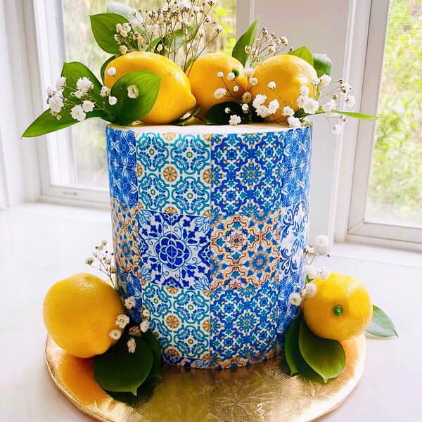 Positano Italy Tile Pattern Edible Image Sheet Cake Topper or Wrap ...