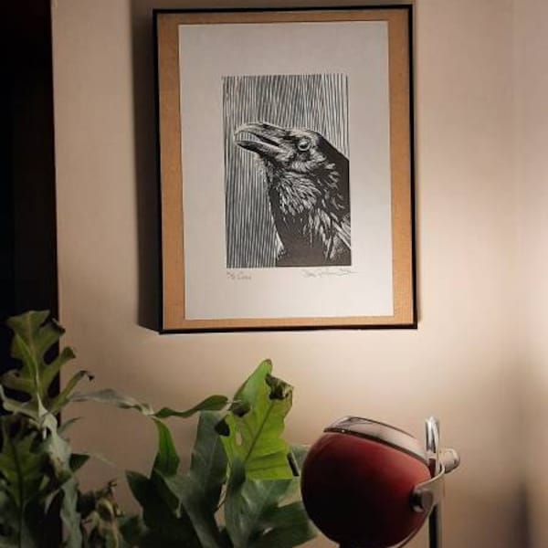 Curious Raven. Limited Original Lino Print Artwork From Hand Carved ...