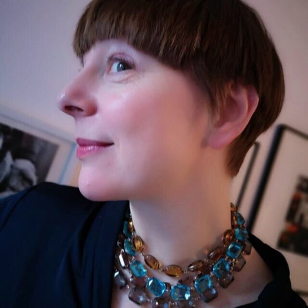 Anna Wintour Collet Necklace, Blue Statement Necklace, Georgian Paste ...