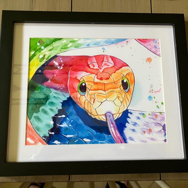 Watercolour on Wood Rainbow Ball Python Snake Print - Etsy