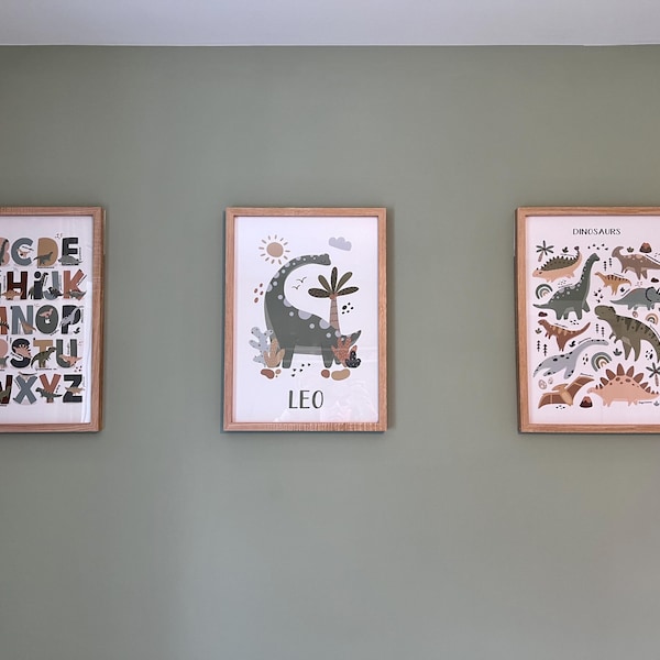 Set of 3 Personalised Dinosaur Posters, Alphabet Print, Dinosaur Chart ...