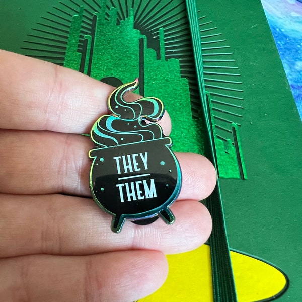 They/them Pronoun Pins - Hard Enamel Gothic Style Silver Rainbow Metal ...
