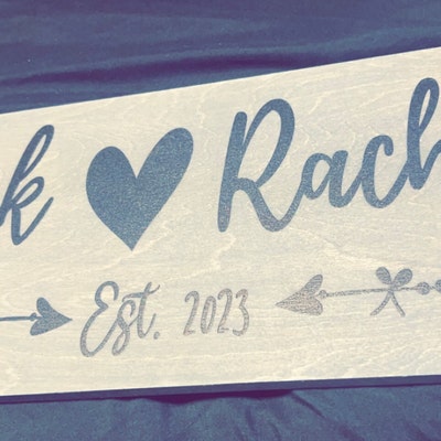Romantic Couple Name EST Sign With Heart Arrows Personalized Custom ...