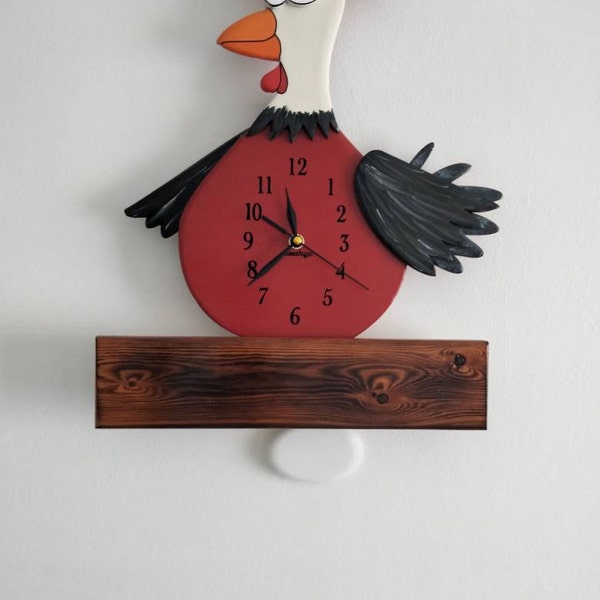 3D Swinging Pendulum Natural Color Wooden Chicken Clock - Etsy