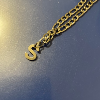 Letter Charm Necklace, Initial Letter With Figaro Chain, Custom Initial ...