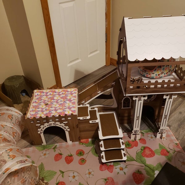 Roofed Triplex Rabbit House, Large Rabbit Castle, 3 Rabbit House, Bunny ...