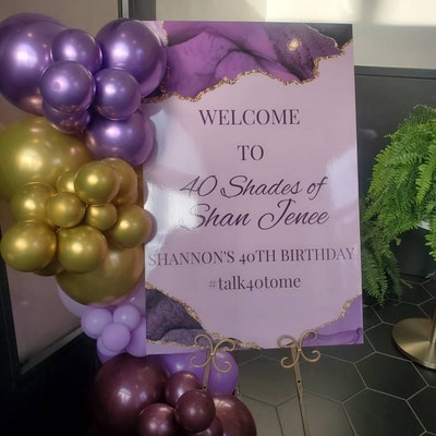 Editable Shades of Purple Birthday Welcome Sign, Purple and Gold Agate ...