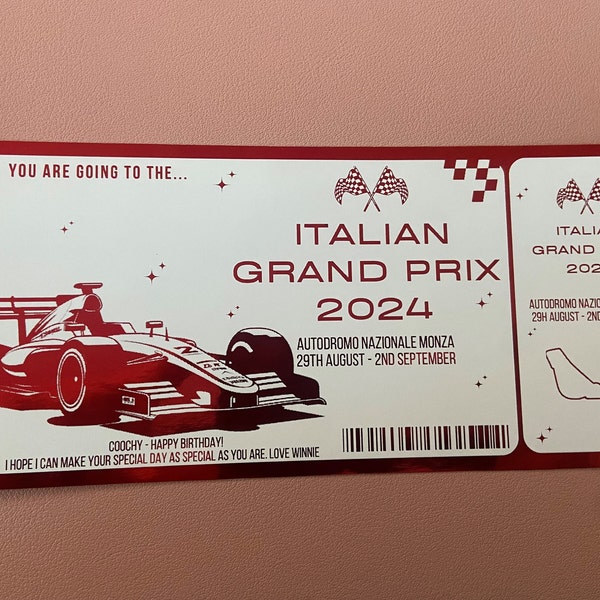 Foiled Grand Prix Race Ticket Invitation | Personalised Car Race Gift ...