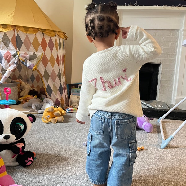 Personalised Childrens Floral Initial Jumper Hand Embroidered Name ...