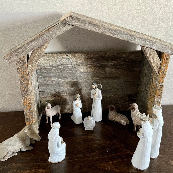 Barn Wood Nativity Stable, Wooden Manger, Creche, Set, Nativity Stable ...