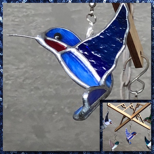 Hummingbird Black and White Stained Glass 3D Suncatcher Silver Finish ...