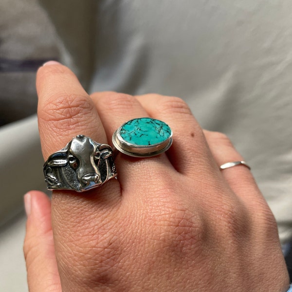 Cow Head Ring With Wheat Heart on Sides Cattle Ring Country Western ...