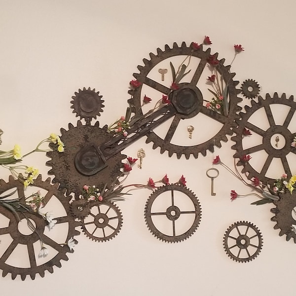 Extra Large Collection of 15 Gears and Rods - 7 Painted Patina and Rust ...