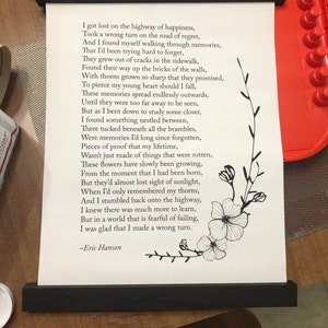 Custom Flower Poem Art Print on Canvas With Hanger Frames Any Words or ...