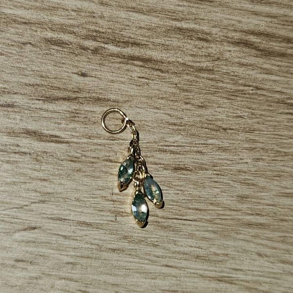 14K Solid Gold Dangle Moss Agate Clicker Charm, Gemstone Leaf Earlobe ...