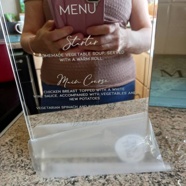 Luxury Personalised Wedding Menu, Custom Mirror Acrylic A5 Engraved ...