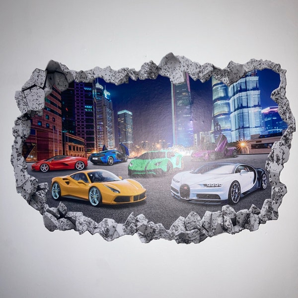 Supercar Wall Decal Sticker for Kids Bedroom | Sports Cars Wall Mural ...