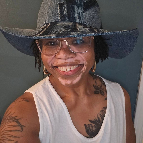 Upcycled Denim "dome" Beret /little Hat With Bronze Rivets /perfect ...