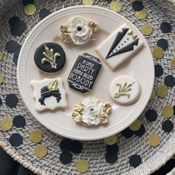 1 Dozen Roaring 20's Gatsby Flapper Tuxedo Art Deco Black White Gold ...