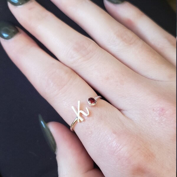 Personalized Initial Birthstone Ring Custom Gold Initial Ring Custom ...