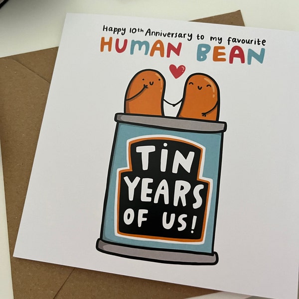 Funny 10th Anniversary Card, My Favourite Human Bean™ - Tin Years of Us ...
