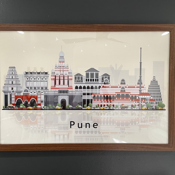 PUNE INDIA Illustration Skyline Poster, Modern Skyline Cityscape Poster ...