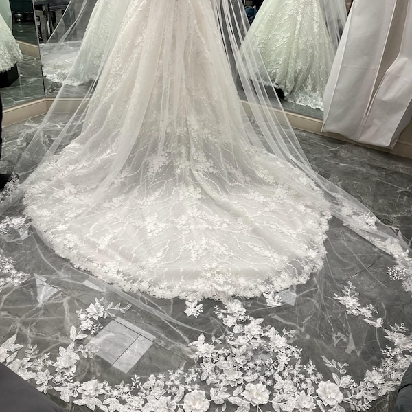 Minimalist Wedding Veil,simple Lace Veil,celestial Full Lace Bridal ...