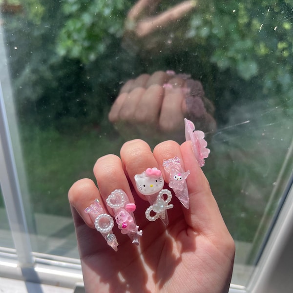 Grunge Fairycore Nails/ Handmade Press on Nails/ Hand Sculpted 3d Nails ...