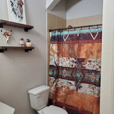 Western Cowhide Print Shower Curtain Boho Southwestern Style Bathroom ...