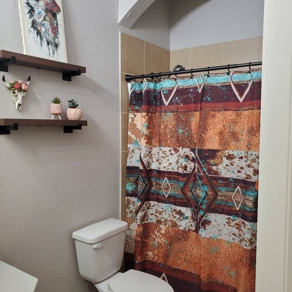 Western Cowhide Print Shower Curtain | Boho Southwestern Style Bathroom Curtain | Cow Hide Print ...