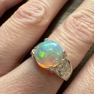Black Cherry Opal Ring, See Video for Red Fire 10x12mm Lab Created Opal ...