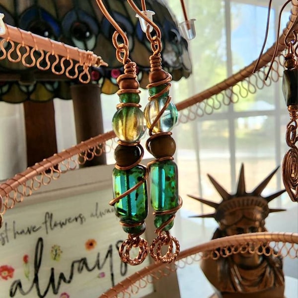 Blue Calcite and Brass Sundial Charm Earrings, Blue, Copper and Brass ...