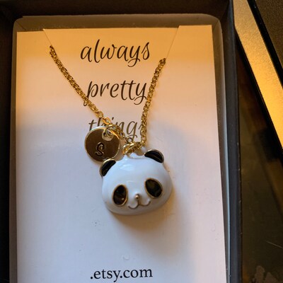 PANDA BEAR NECKLACE on a Gold Plated Chain Personalized With - Etsy