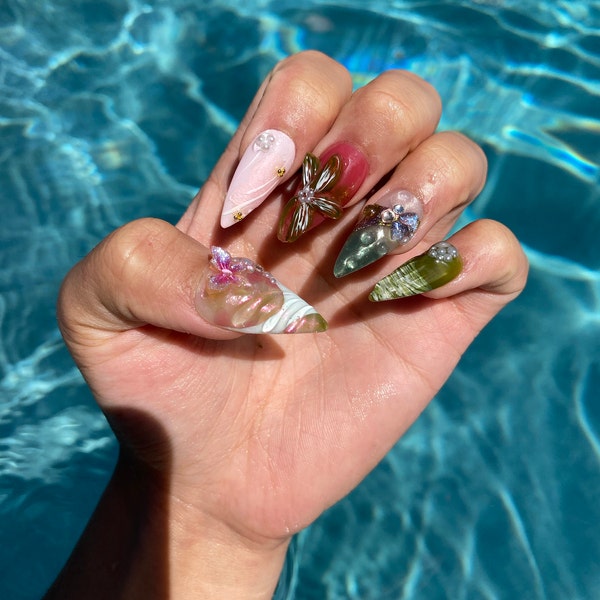 Cleo Sol Inspired Nails/brown Nails/ Neosoul Nails/ 3D Press on Nails ...