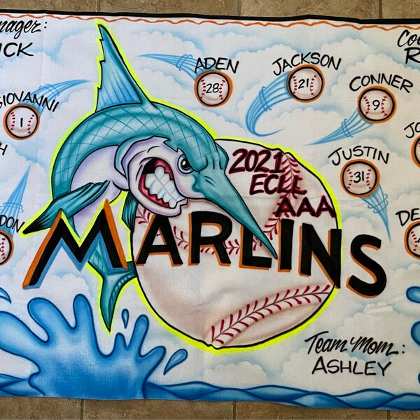 Baseball Banner - Marlins - Airbrush Team Banner - Etsy