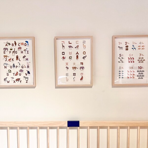 Korean Alphabet Poster With Animals, Hangul Alphabet Poster, Bilingual ...