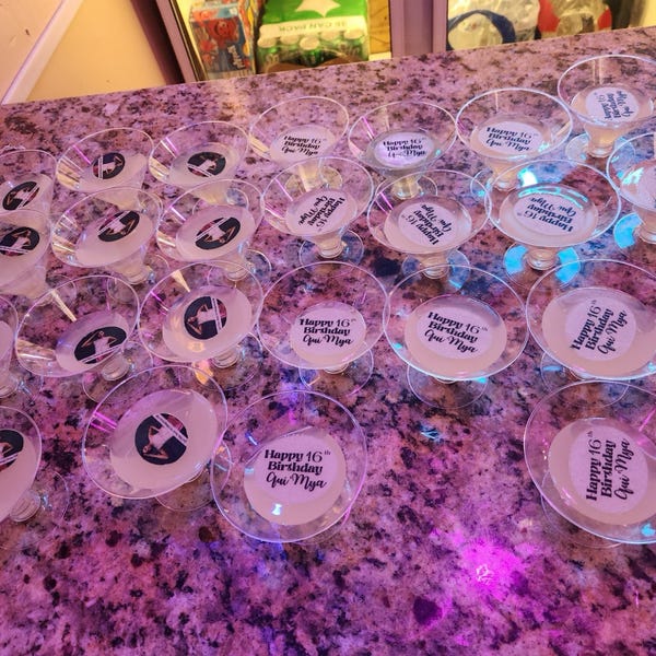 50 Personalized Edible Drink Toppers Quinceañera XV Design Custom Wafer ...